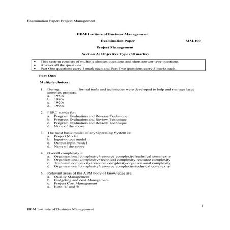 Examination papers of project management and project managment in it | PDF