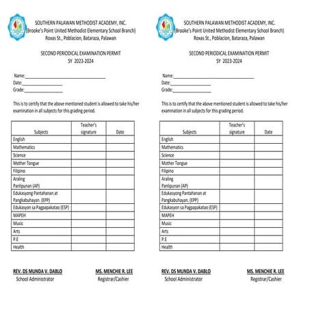 examination permit.docx southern Palawan | DOCX