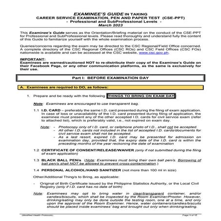 Examinee's Guide in Taking CSE-PPT (Ballpen-based) | PPTX