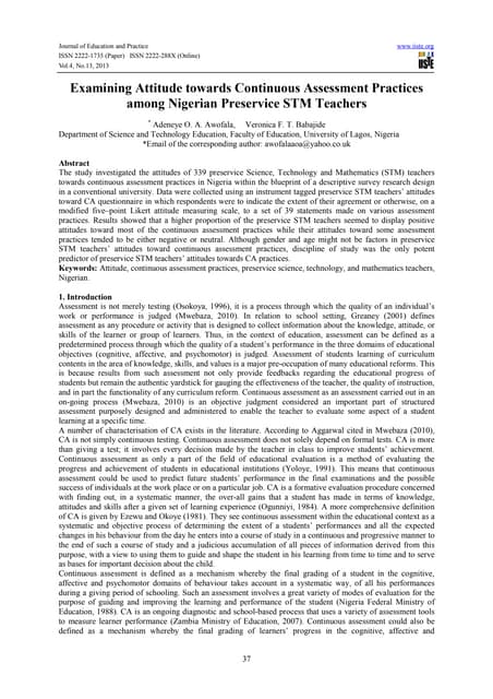 The standard of teachers’ assessment practices in three domains of learning in nigerian ...