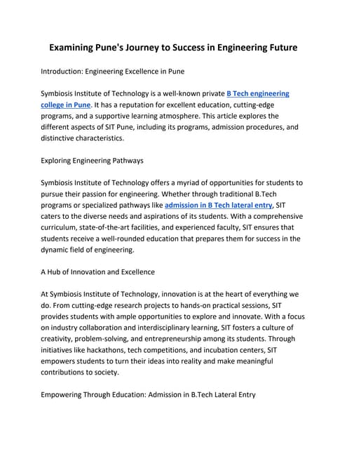 Integrated B.Tech in Mechanical Engineering | MIT-WPU | PPT