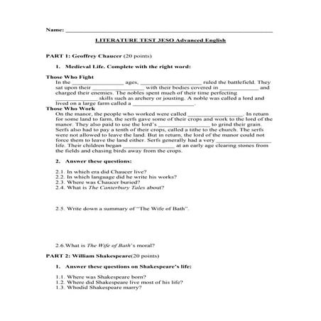 Exam literature shakespeare | PDF