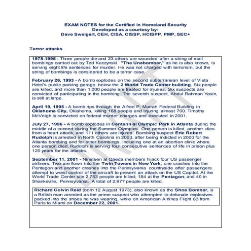 EXAM NOTES for Certificate in Homeland Security CHS-I | DOCX