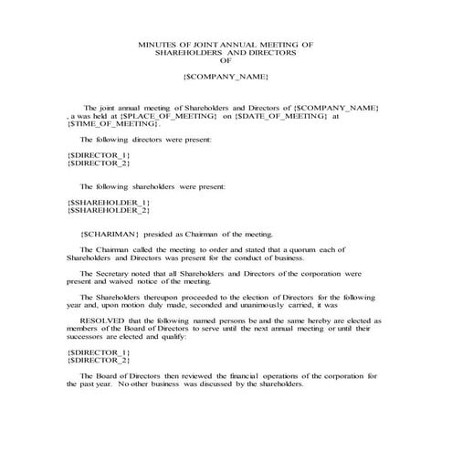 Annual General Meeting Minutes format | DOCX