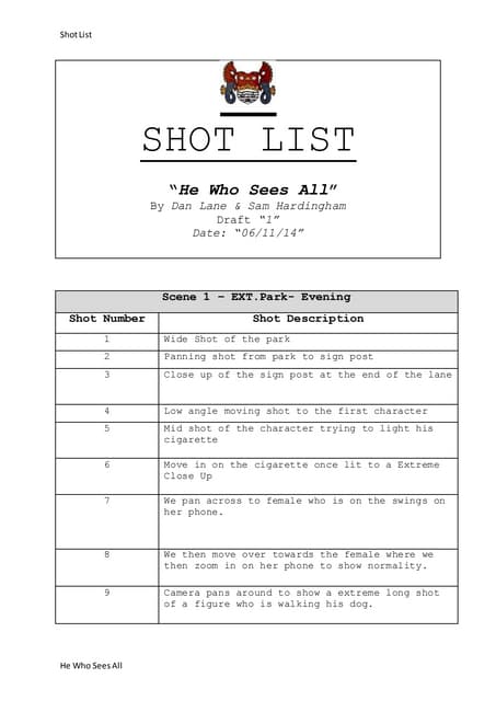 Shot list A2 | PDF