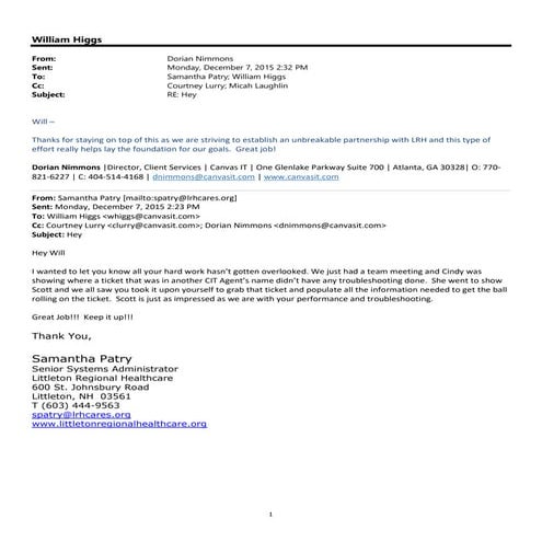 Email praising work ethic | PDF