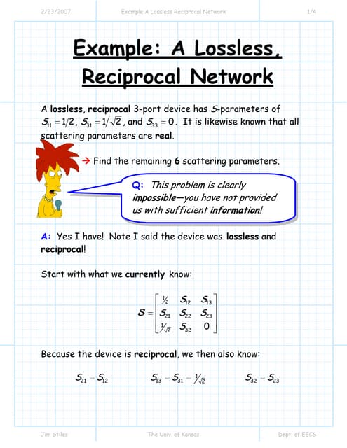 Example A Lossless Reciprocal Network Pdf Physics Science