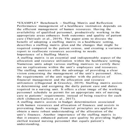 EXAMPLE Benchmark – Staffing Matrix and ReflectionPerformanc | PDF