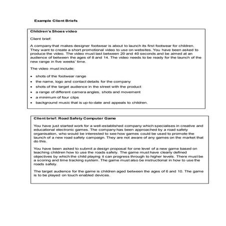 Example client briefs | DOCX