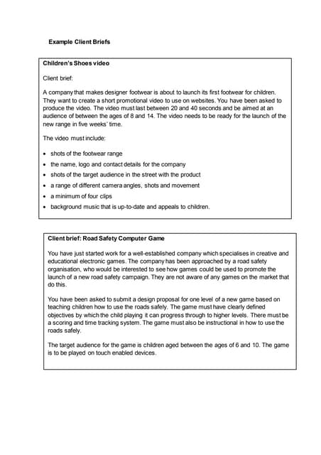 Example client briefs | PDF