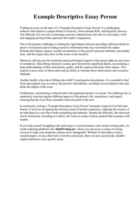 Descriptive Essay Examples About A Person | PDF
