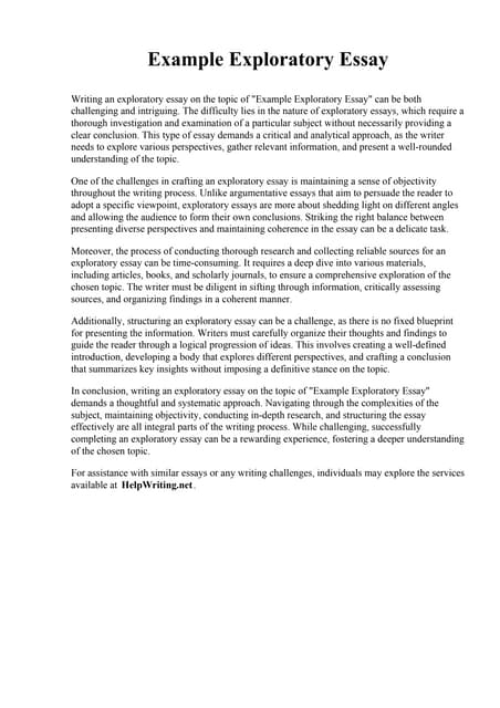 Exploratory Essay Examples. Louisiana State University at Eunice | PDF
