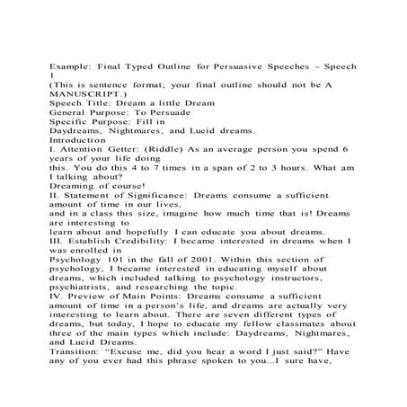 Example Final Typed Outline for Persuasive Speeches – Speech 1 | DOCX