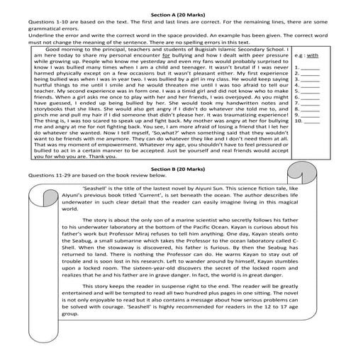 Example for PT3 mid year examination (reading) | DOCX