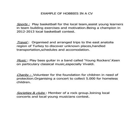 Example Hobbies | PDF | Music | Entertainment