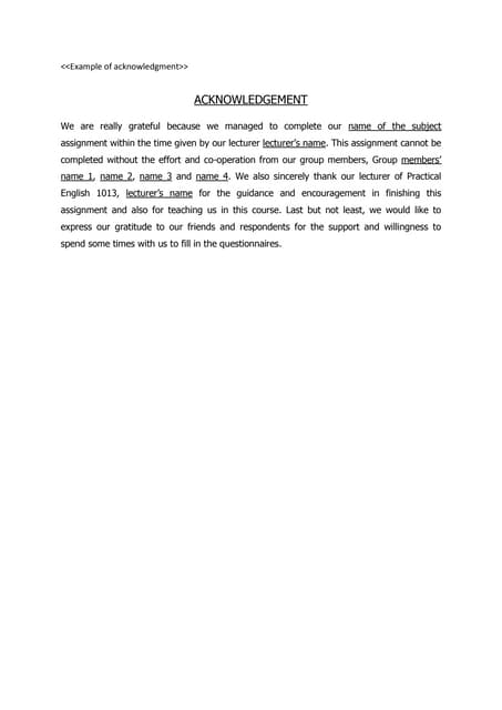 Sample Acknowledgement Of Project Report