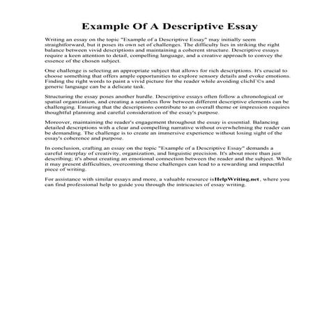 Example Of A Descriptive Essay. Descriptive Essay Final Draft - Week 9 ...