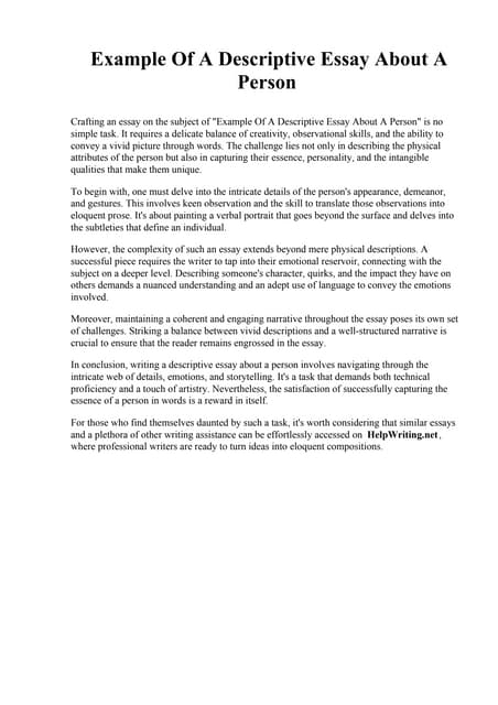 Descriptive Essay Examples About A Person | PDF