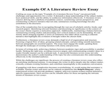 Example Of A Literature Review Essay. . Literature Review Outline ...