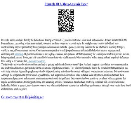 Example Of A Meta-Analysis Paper