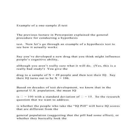 Example of a one-sample Z-test The previous lecture in P.docx | Birth ...