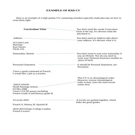 Example of bad cv | PDF | Resume Writing and Advice | Job Search