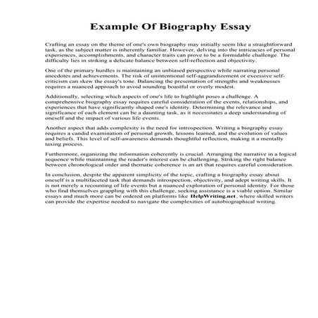 Example Of Biography Essay. Bennett College | PDF