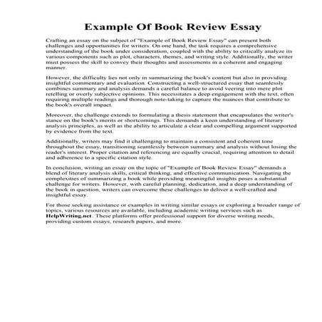Example Of Book Review Essay. . Book Critique Example Of Critique Essay ...