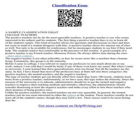 Example Of Classification And Division Essay | PDF