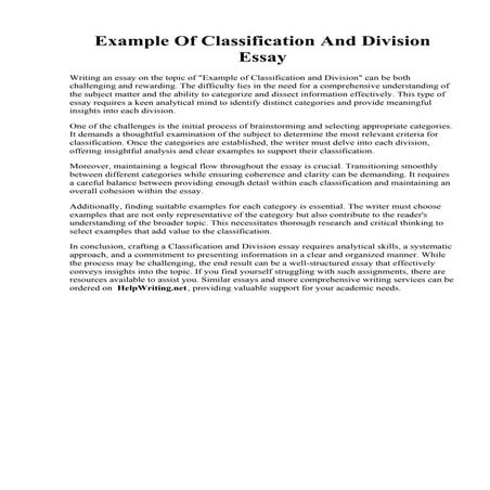 Example Of Classification And Division Essay | PDF