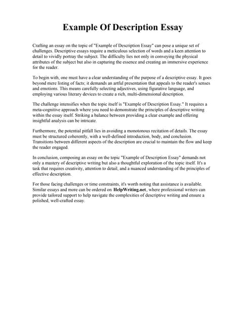 Descriptive Essay Introduction Examples | PDF