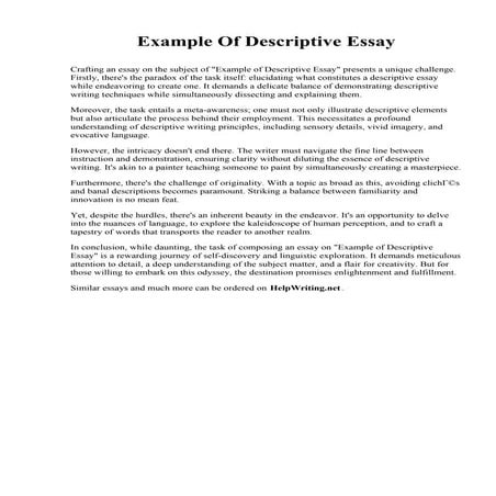 Example Of Descriptive Essay. Ohio University Southern | PDF