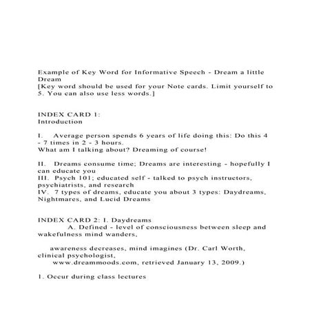 Example of Key Word for Informative Speech - Dream a littl.docx