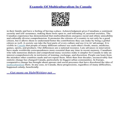 Example Of Multiculturalism In Canada | PDF