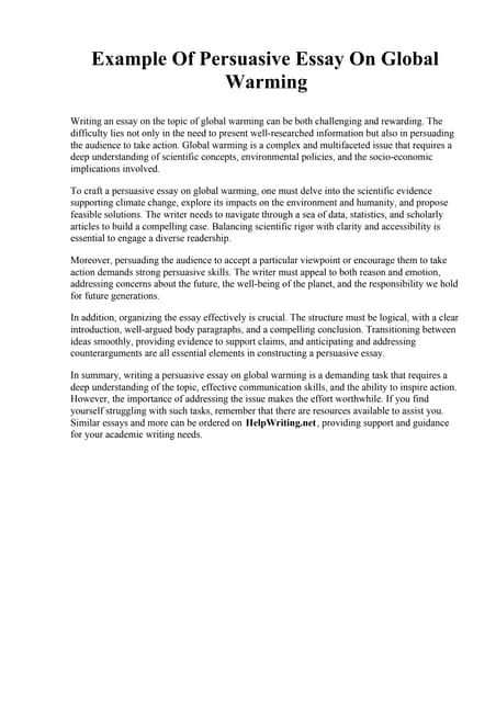Global Warming Persuasive Essay. Michigan State University | PDF