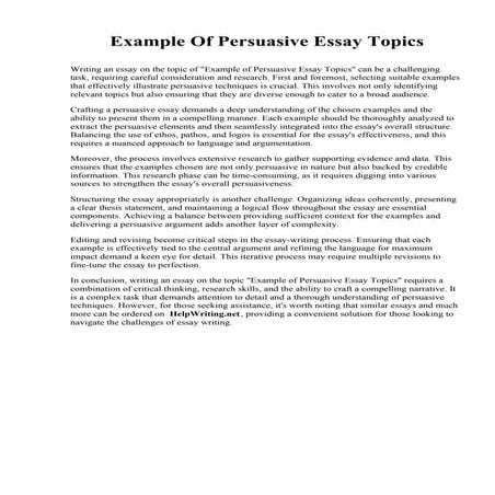 Example Of Persuasive Essay Topics. Michigan State University | PDF