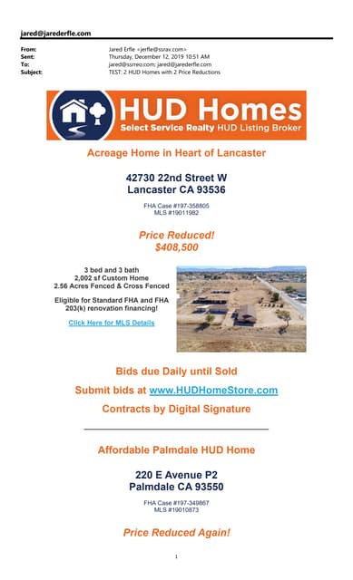 HUD Home E-Flyer Example - 5 HUD Homes to Show This Weekend | PDF