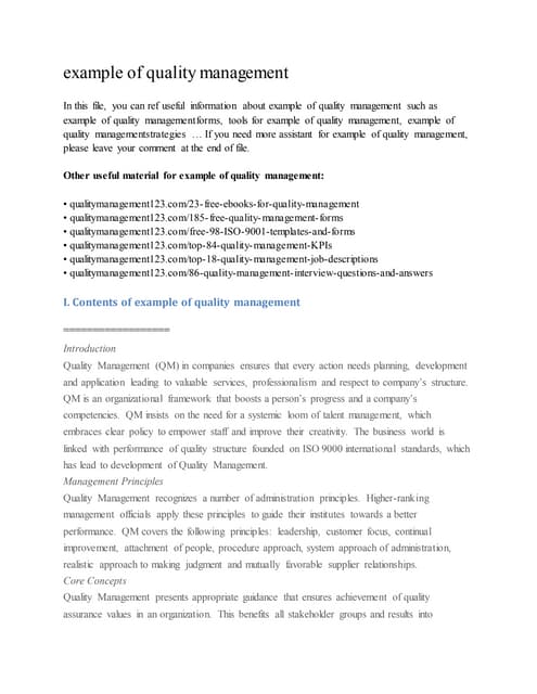 Why is quality management important | DOCX | Business | Business and ...