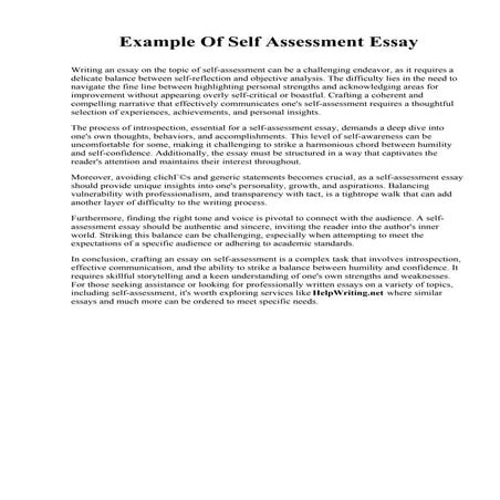 Example Of Self Assessment Essay. University of Maryland | PDF