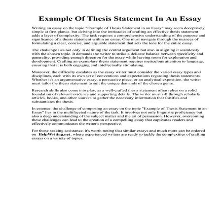 Example Of Thesis Statement In An Essay | PDF