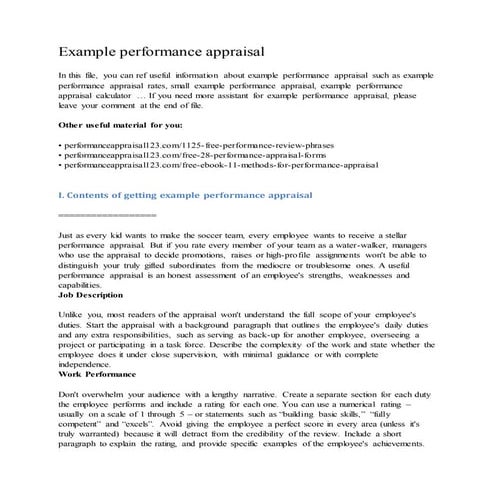 Positive performance appraisal comments