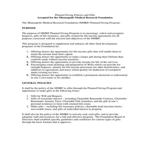 Example planned giving policy | PDF