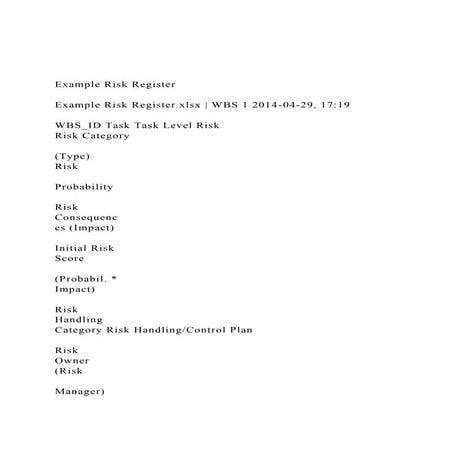 Example Risk RegisterExample Risk Register.xlsx WBS 1 20.docx
