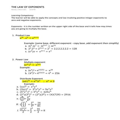 Laws of exponent | PDF