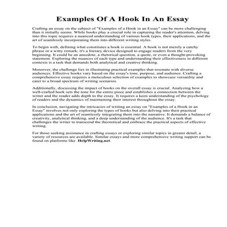 Examples Of A Hook In An Essay | PDF