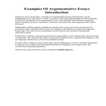 Examples Of Argumentative Essays Introduction | PDF