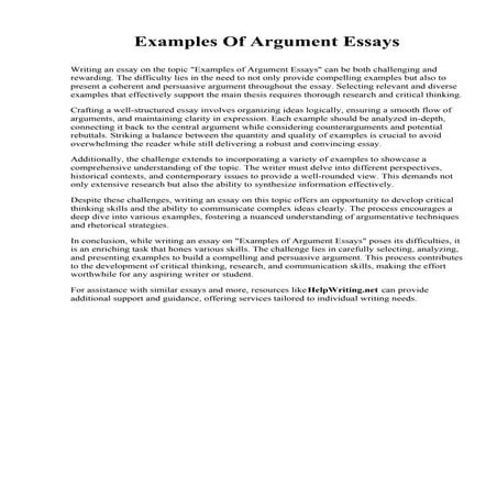 Examples Of Argument Essays. Everett Community College | PDF