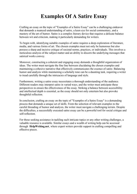 Examples Of Satirical Essays | PDF