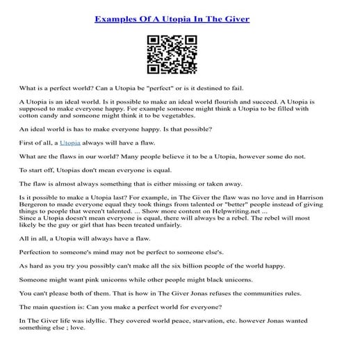 Examples Of A Utopia In The Giver | PDF