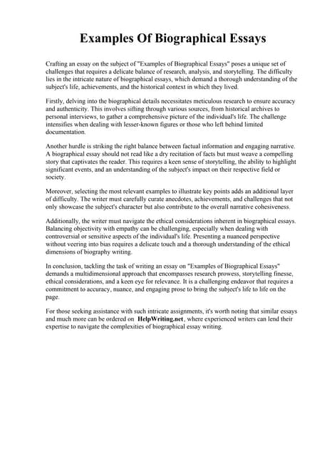 Examples Of Biography Essays. Hawaii Medical College | PDF